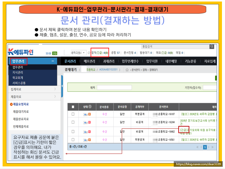 K 에듀파인 문서처리 방법결재과제카드공람문서 네이버 블로그