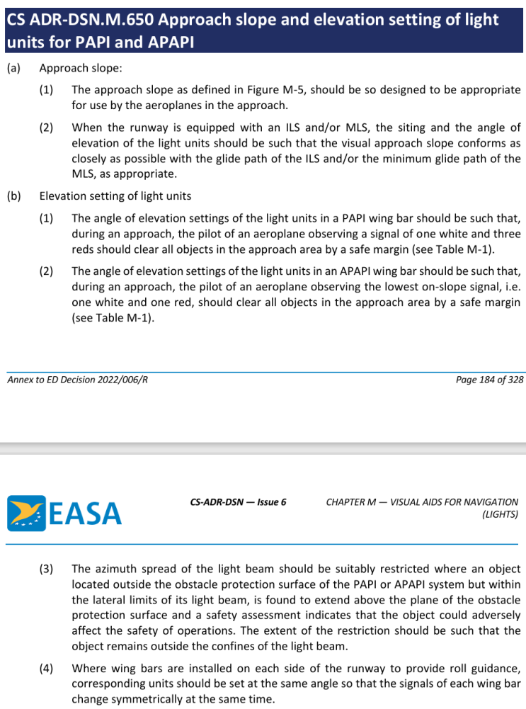 EASA 기준 설명 (128) Approach slope and elevation setting of light units ...