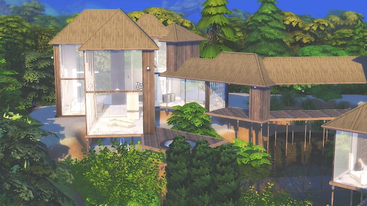 심즈4 건축 I 연못 있는 집 I CC I 배포 : 네이버 블로그