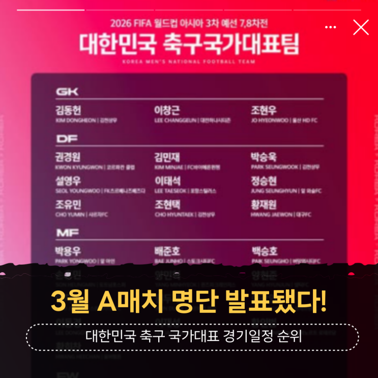 3월 A매치 명단 발표됐다! 월드컵 본선 가자(한국 대한민국 축구 국가대표 예선 명단 경기일정 중계 순위) : 네이버 블로그