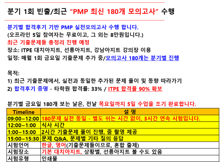 PMP 4월 180제 기출문제 풀이 과정(1일 진행) PMP자격증 5일, 문제풀이반 동시 진행 ITPE 학원 PMBOK 7판 : 네이버 블로그