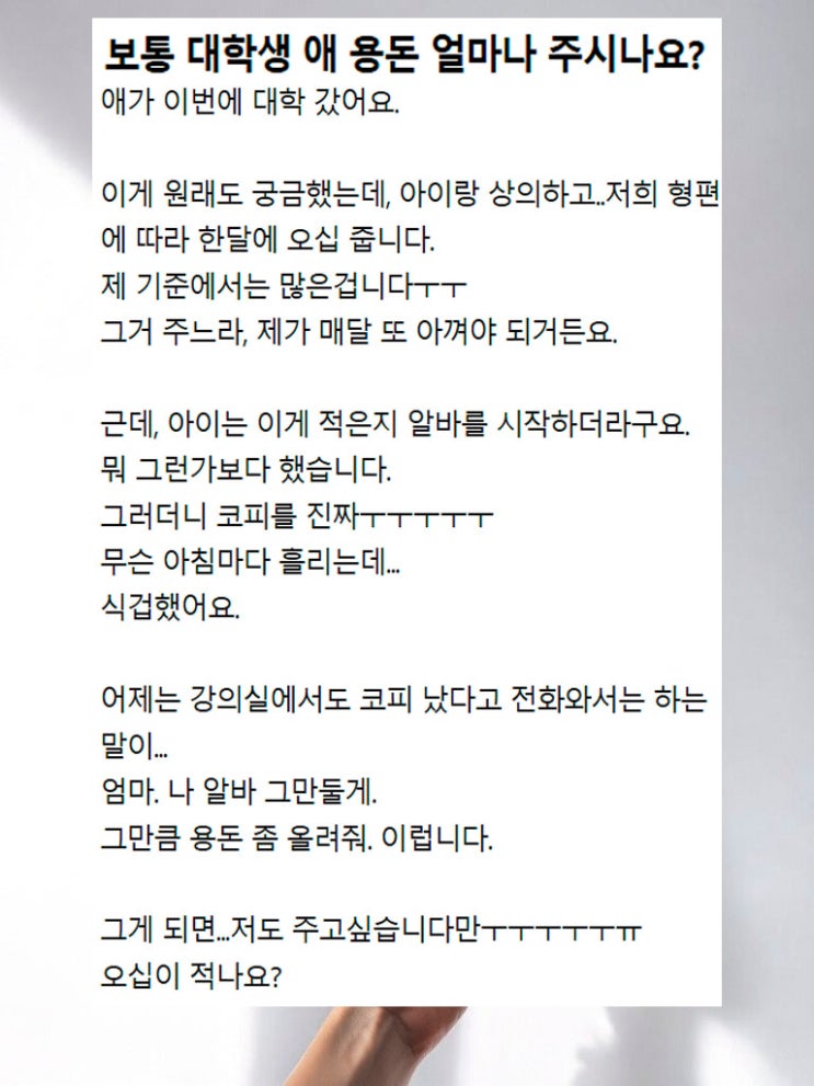 대학생 자녀 용돈 50만원, 충분하다 vs 적다 : 네이버 블로그