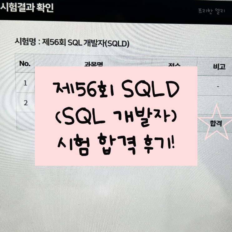 56회 SQLD 시험 합격! 이 글 하나로 해결! | 최소 비용 & 독학 공부법 공유! | SQLD책, SQL강의 추천 : 네이버 블로그