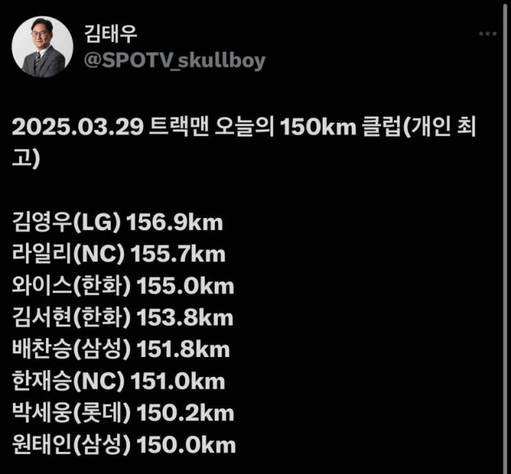 LG 김영우, 데뷔전 157km/h, 신인 최고 구속 경신 : 네이버 블로그