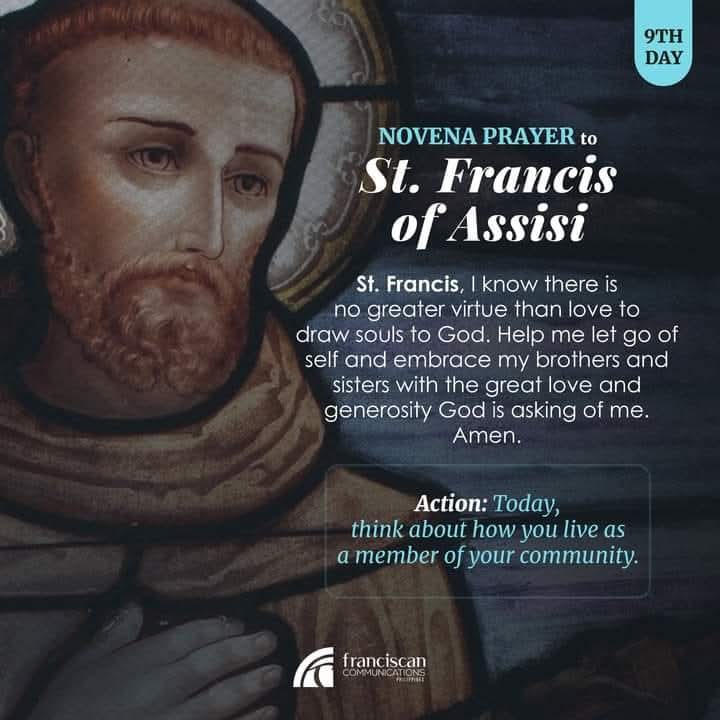 Today is the 9th day of the Novena Prayer to #StFrancisofAssisi. Let us ...