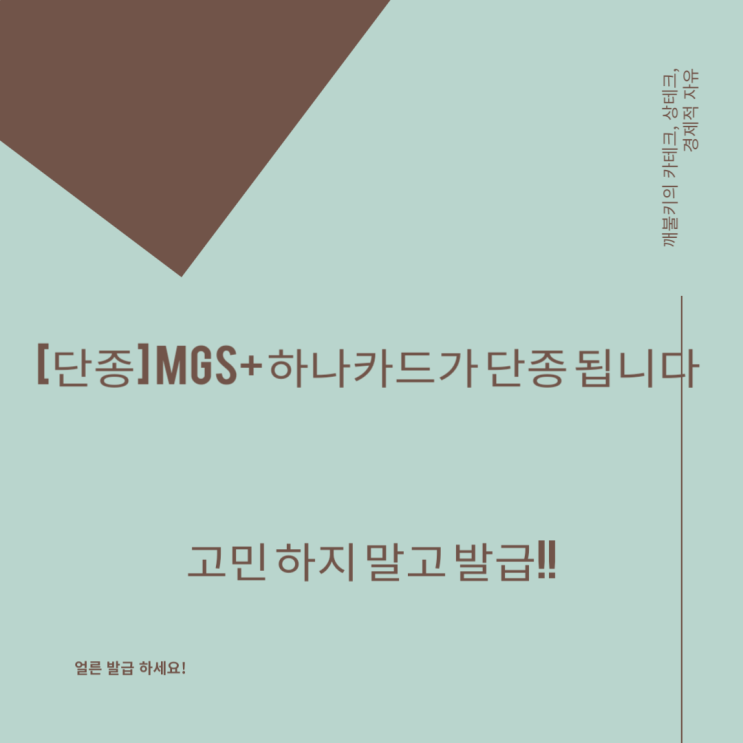 [단종] MGS+ 하나카드가 단종 됩니다 : 네이버 블로그