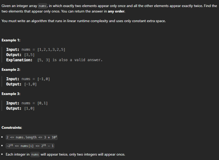 JAVA_LeetCode 260_Single Number III : 네이버 블로그