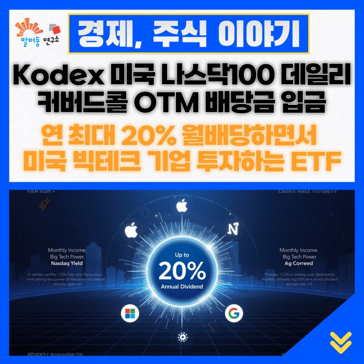 Kodex 미국 나스닥100 데일리커버드콜 OTM 배당금 입금, 연 최대 20% 월배당하면서 미국 빅테크 기업 투자하는 ETF : 네이버 블로그