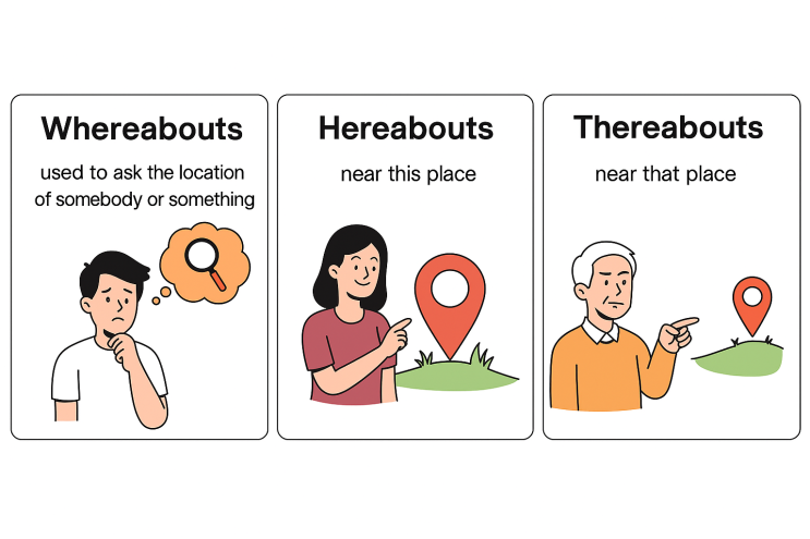 whereabouts(whereabout), thereabouts(threreabout), hereabouts(hereabout ...