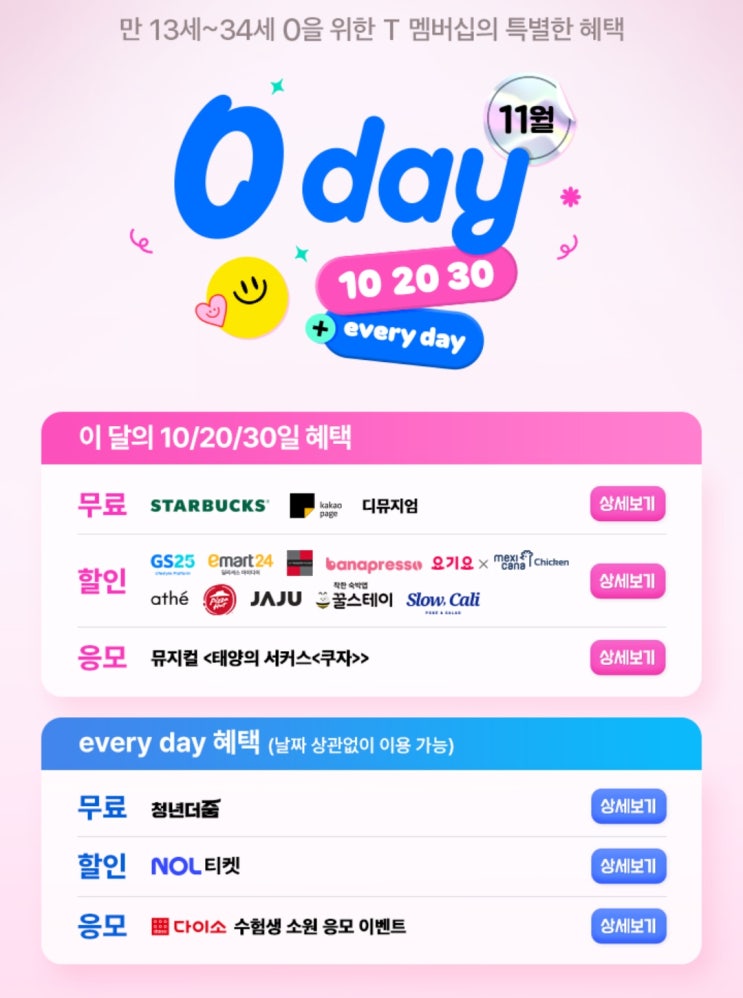 skt T멤버십 0데이 11월 에브리데이 혜택 정리 NOL티켓 알렉스키토 사진전 다이소 GS25 태양의서커스 쿠자 응모권 : 네이버 블로그