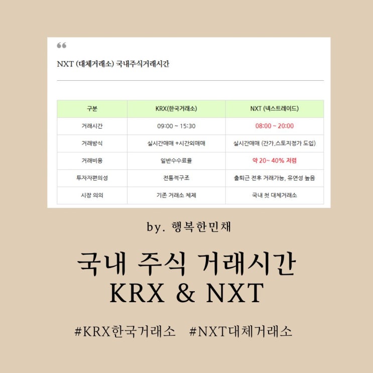국내 주식거래시간 총정리 KRX & NXT 대체거래소 (오전 8시 ~ 저녁 8시 12시간 매매) : 네이버 블로그