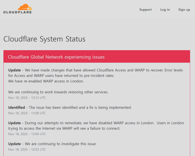 계속하려면 challenges.cloudflare.com 차단을 해제하십시오 / 내부 서비스 성능 저하 실시간 장애 공지 : 네이버 블로그