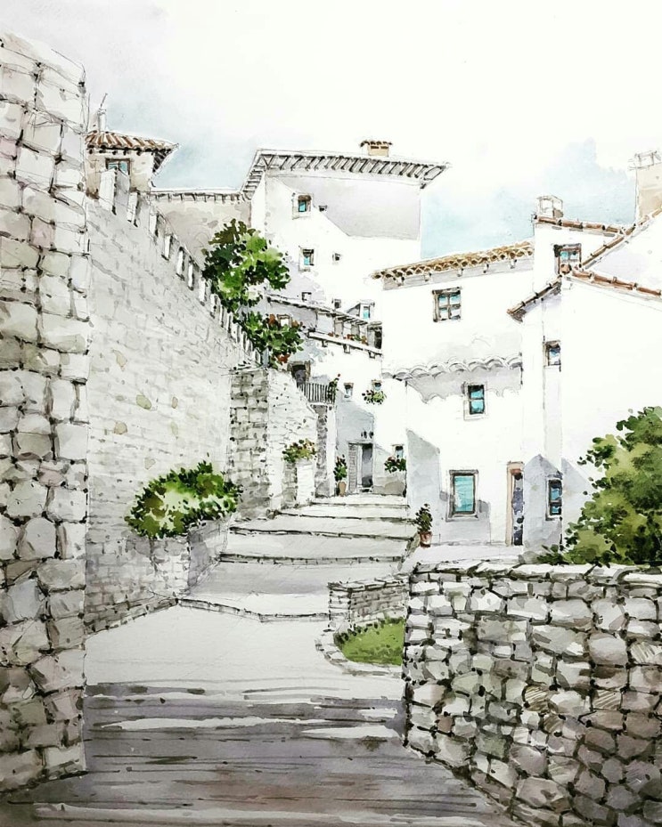 낮 시간 텅 빈 골목 돌담 그리기 : 네이버 블로그