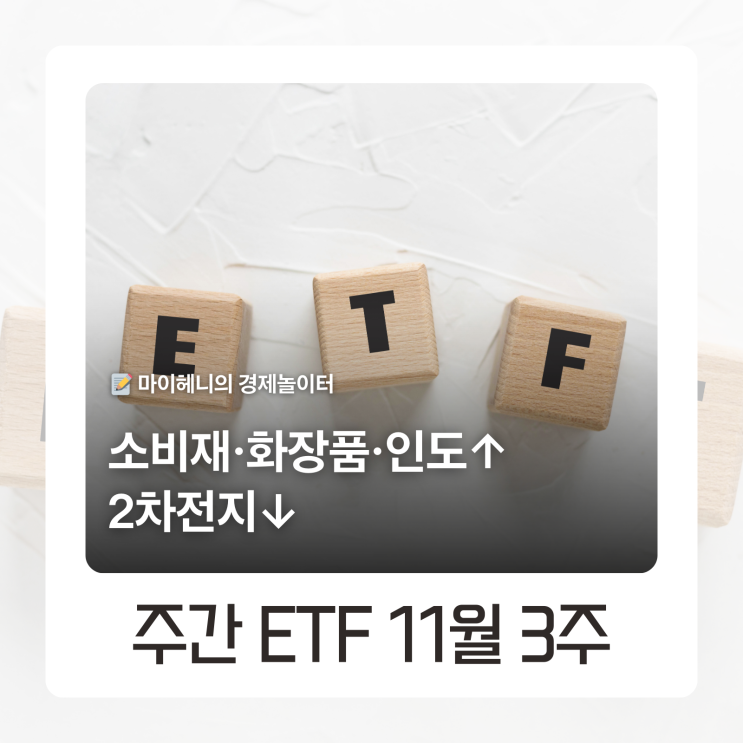 11월 3주 국내 ETF 주간 수익률 순위 : 소비재·화장품·인도↑ 2차전지↓ : 네이버 블로그