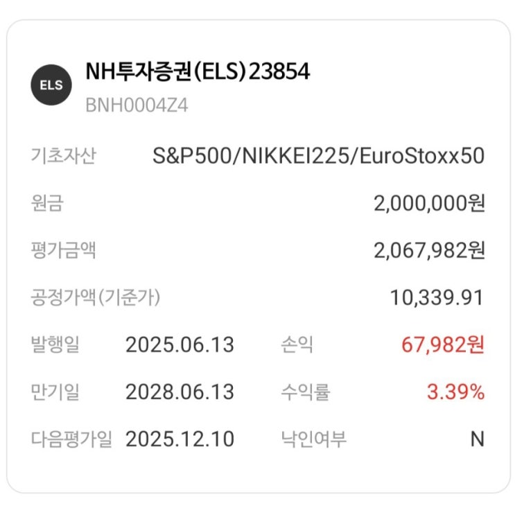 [ELS] NH투자증권 ELS 23854회 1차 평가일 12월 10일 : 네이버 블로그