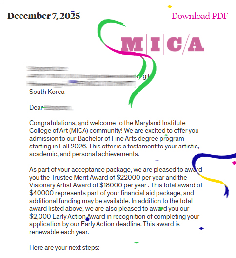 미국 미술대학 MICA Maryland Institute College of Art 장학금 스칼라쉽 168000 총 4년 ...
