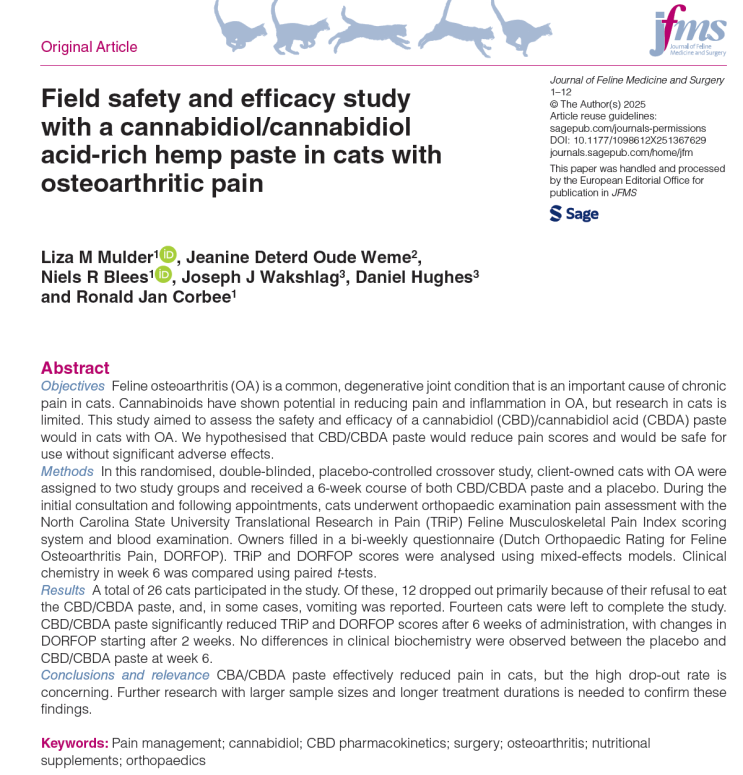 Field safety & efficacy study w/ a cannabidiol/cannabidiol rich hemp ...