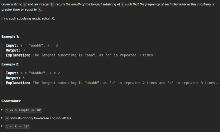 JAVA_LeetCode 395_Longest Substring with At Least K Repeating ...