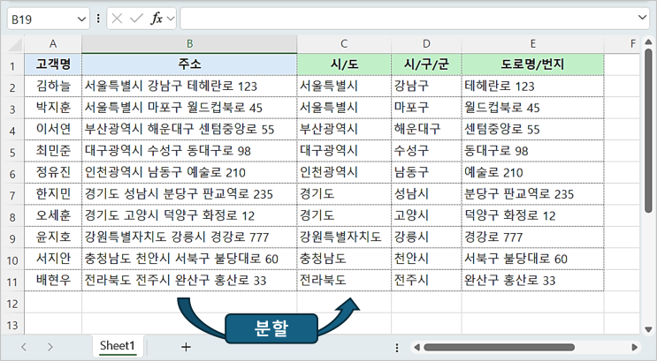 072 엑셀 TEXTBEFORE, FIND, MID, LEN, RIGHT 함수로 “주소 문자열에서 ‘시 / 구 / 도로명’ 자동 ...