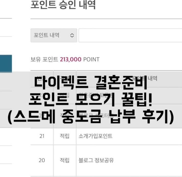 다이렉트 결혼준비 포인트 모아서 스드메 중도금 결제한 후기! 포인트 모으기 꿀팁 공유 : 네이버 블로그