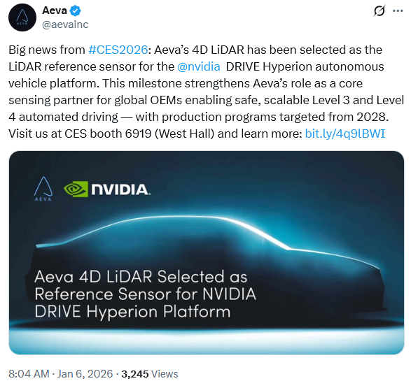 [AEVA] 4D 라이다 센서 - 엔비디아 자율주행 플랫폼에 채택 (ver.260105) : 네이버 블로그