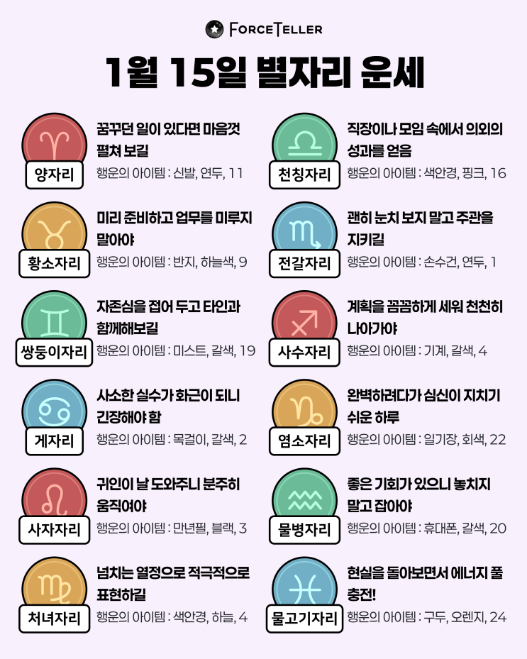 포스텔러 별자리 운세 2026년 1월 15일 : 네이버 블로그