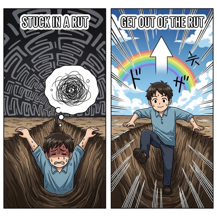 Stuck in a rut, get out of the rut 뜻, 의미 : 네이버 블로그