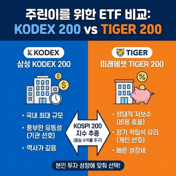 ETF KODEX 200 vs TIGER 200, 똑같은 지수 추종인데 뭐가 달라? : 네이버 블로그