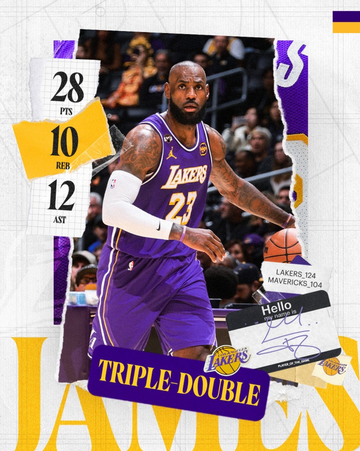 르브론 제임스(LAL), NBA 최고령 트리플더블 & 유일한 41세 선수의 기록!! 💜👏🎉👑💪💛 : 네이버 블로그