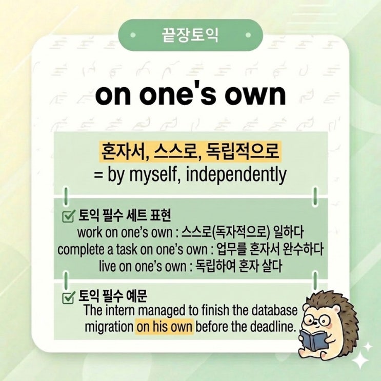 토익 필수 표현 on one's own : 네이버 블로그